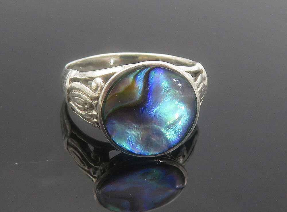 925 Sterling Silver Inlaid Abalone Shell Shiny Solitaire - Etsy