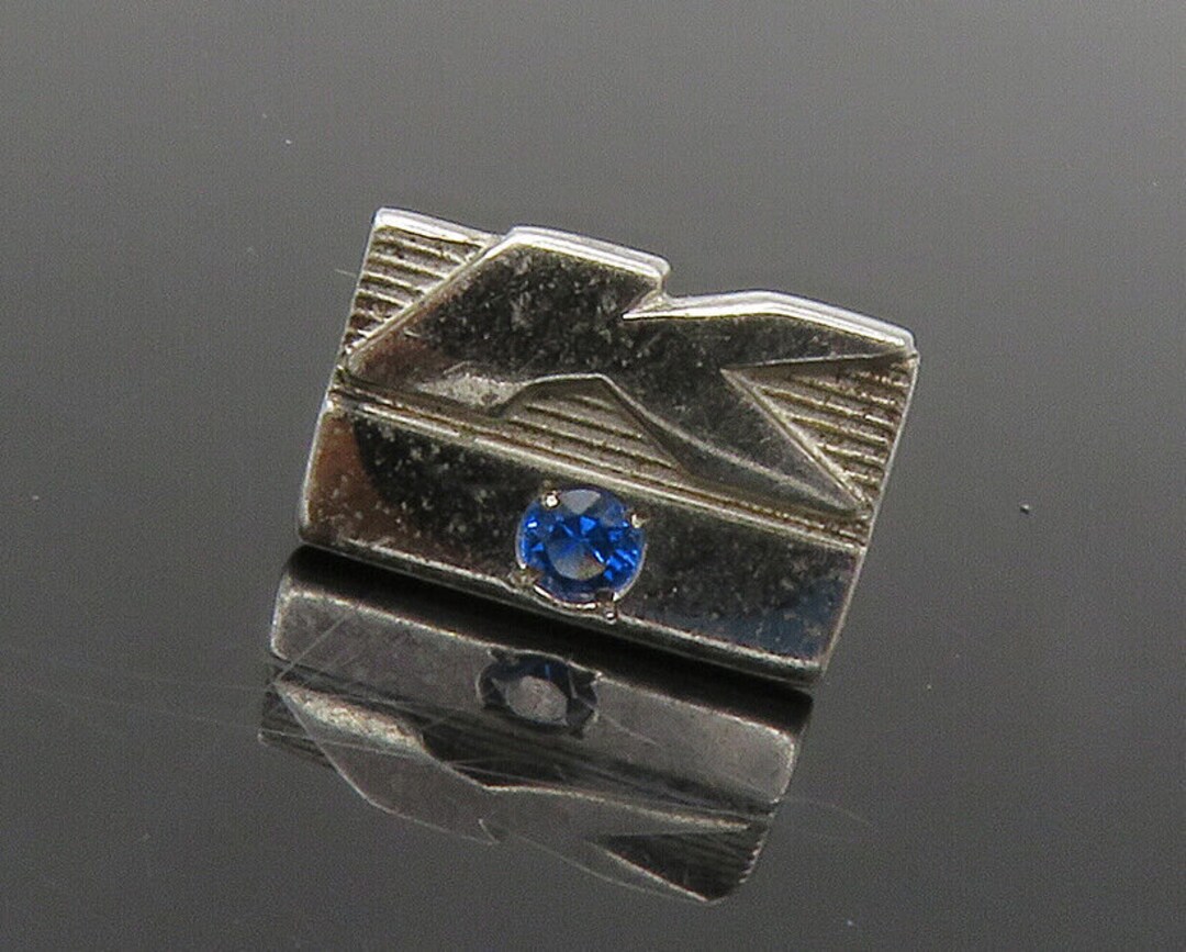 925 Sterling Silver Vintage Petite Blue Topaz K Initial Lapel Pin ...