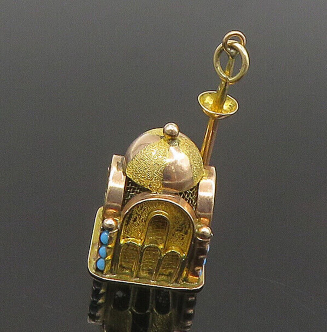 14K GOLD Vintage Turquoise Mosque Temple Charm Pendant GP345 - Etsy