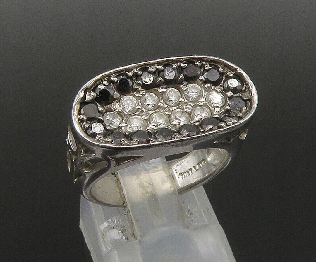 925 Silver Vintage Black Spinel & Topaz Cutout Band Ring Sz 6 RG22944 ...