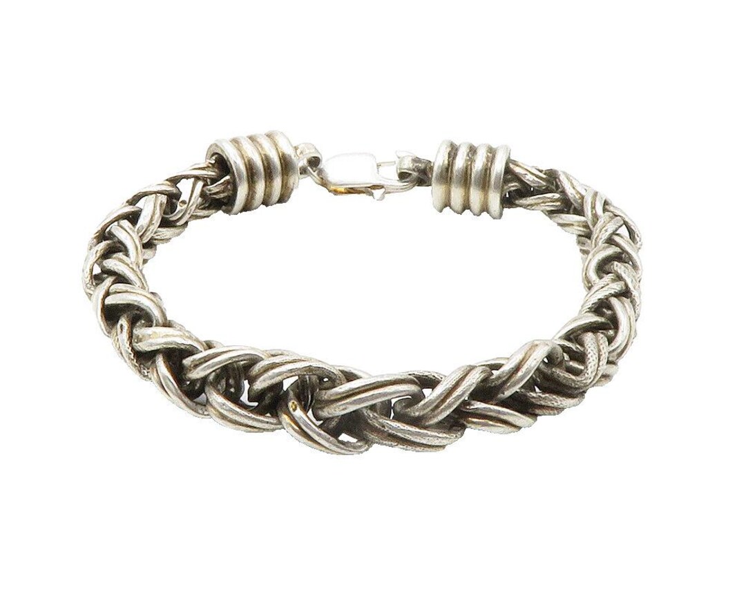 925 Sterling Silver Vintage Fluted Ends Braided Chain Bracelet - BT5597 ...