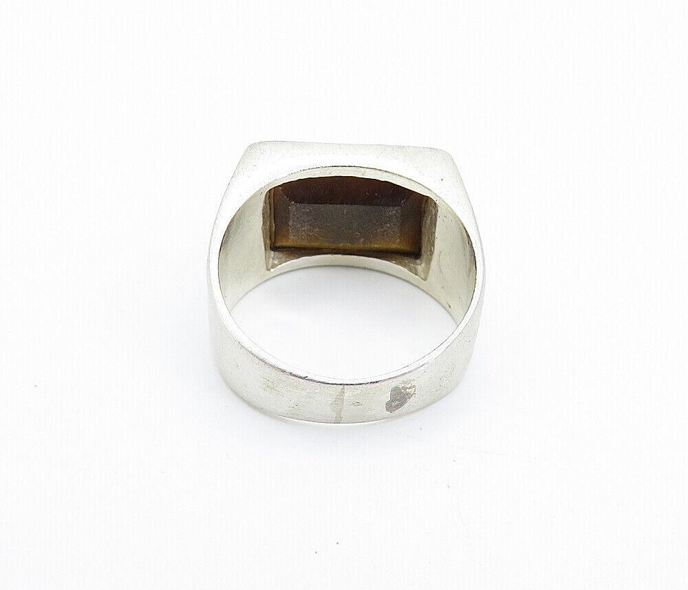 925 Sterling Silver Vintage Tiger's Eye Matte Square Band 925 Sterling Silver Vintage Tiger's Eye Matte Square Band