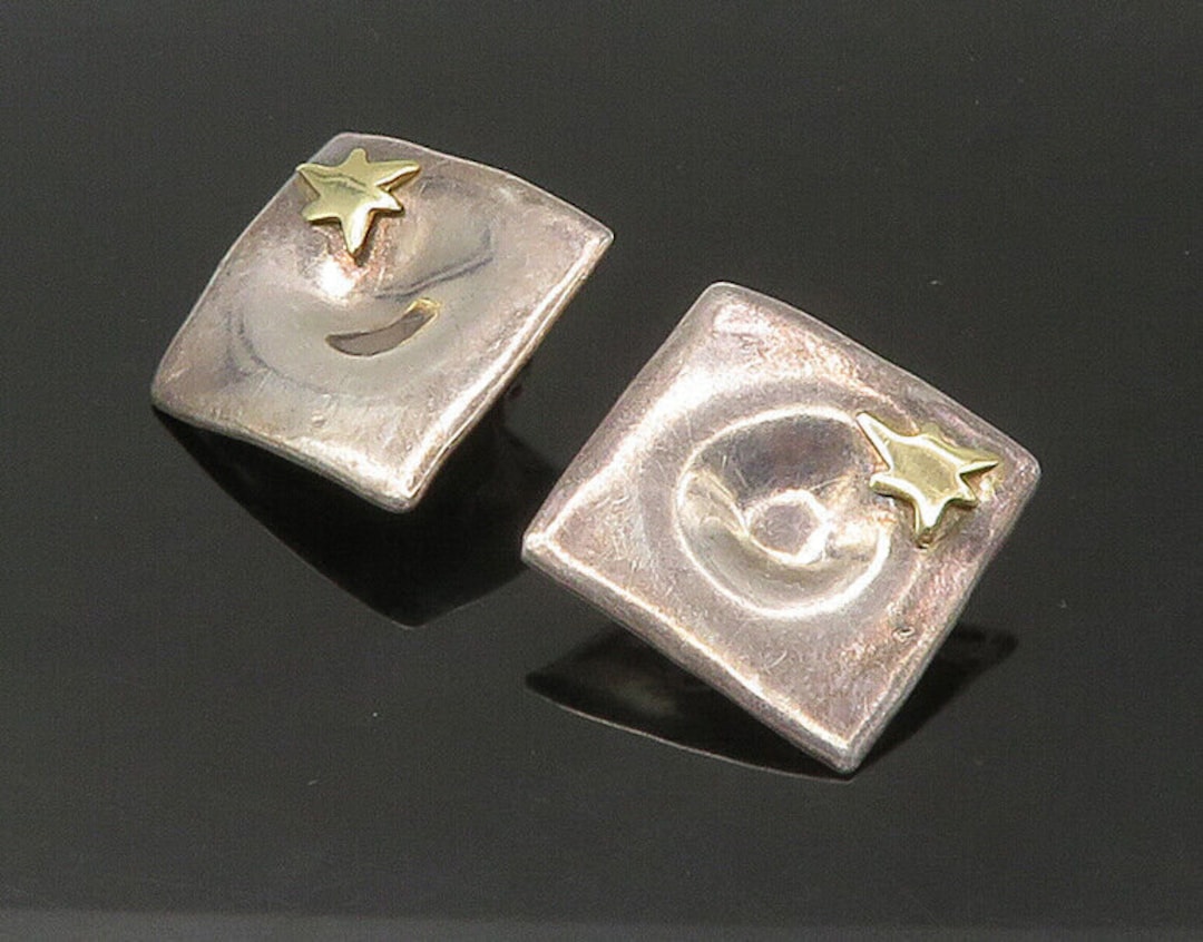 Bat-ami Israel 925 Silver & 14K Gold Vintage Non Pierce - Etsy