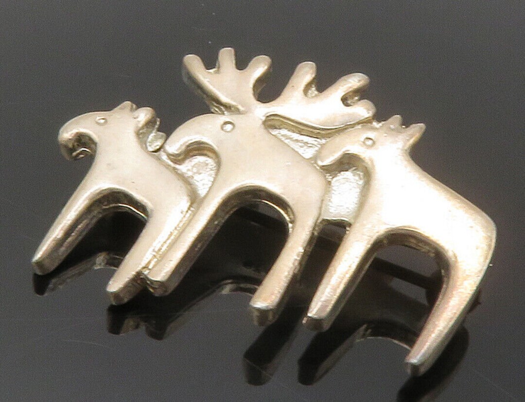 MEXICO 925 Sterling Silver Vintage Dark Tone Triple Moose Brooch Pin ...