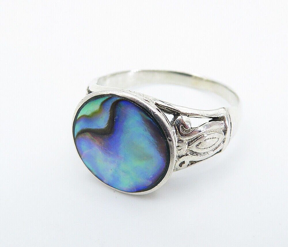 925 Sterling Silver Inlaid Abalone Shell Shiny Solitaire - Etsy