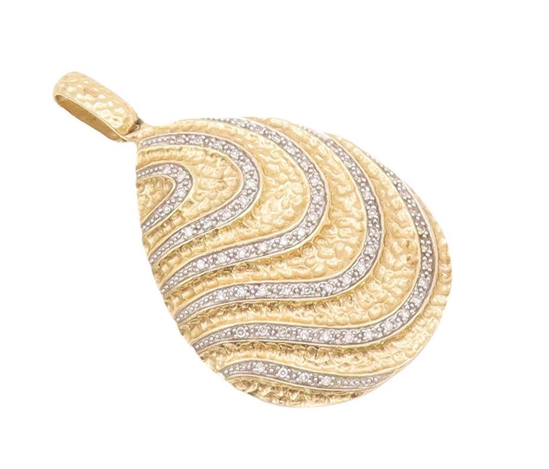14K GOLD Vintage Pendant Drop Shape Swirly Real Diamonds Bands GP679 - Etsy