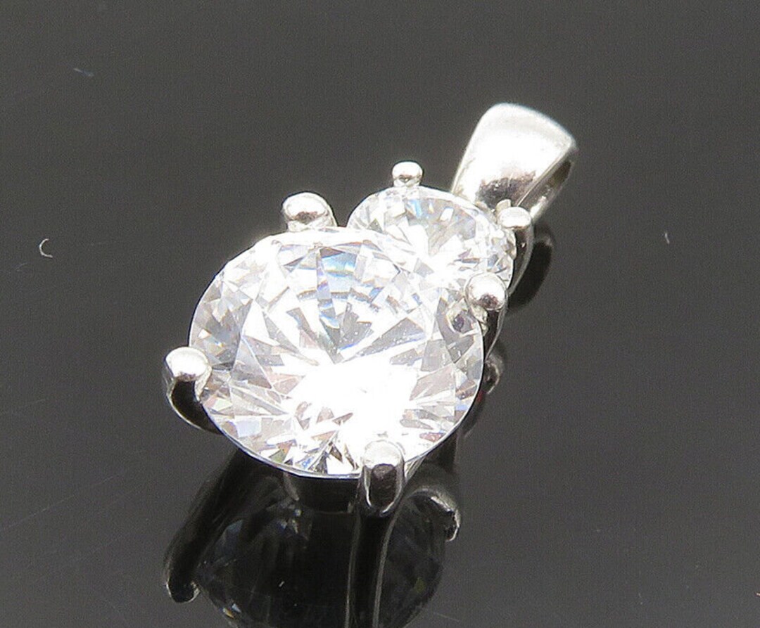 925 Sterling Silver Vintage Shiny Cubic Zirconia Two-stone Pendant ...