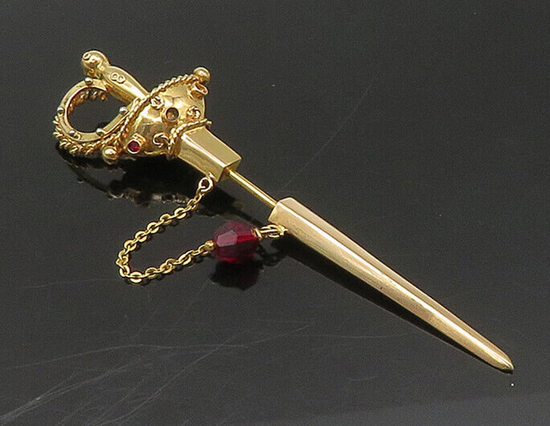 18K GOLD Vintage Garnet Shiny Sword & Sheath Lapel Pin - Etsy