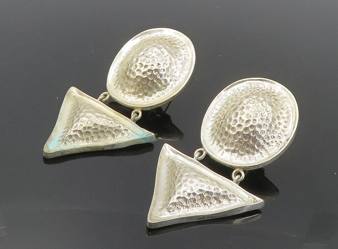 PETER BRAMS 925 Silver & 14K GOLD Vintage Hammered Dangle Earrings ...