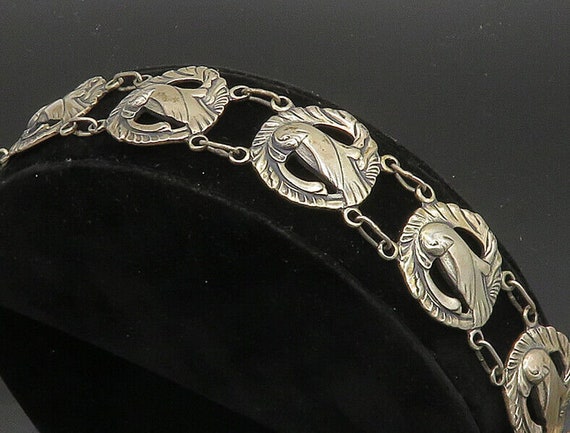 925 Sterling Silver - Vintage Antique Round Bird Link… - Gem