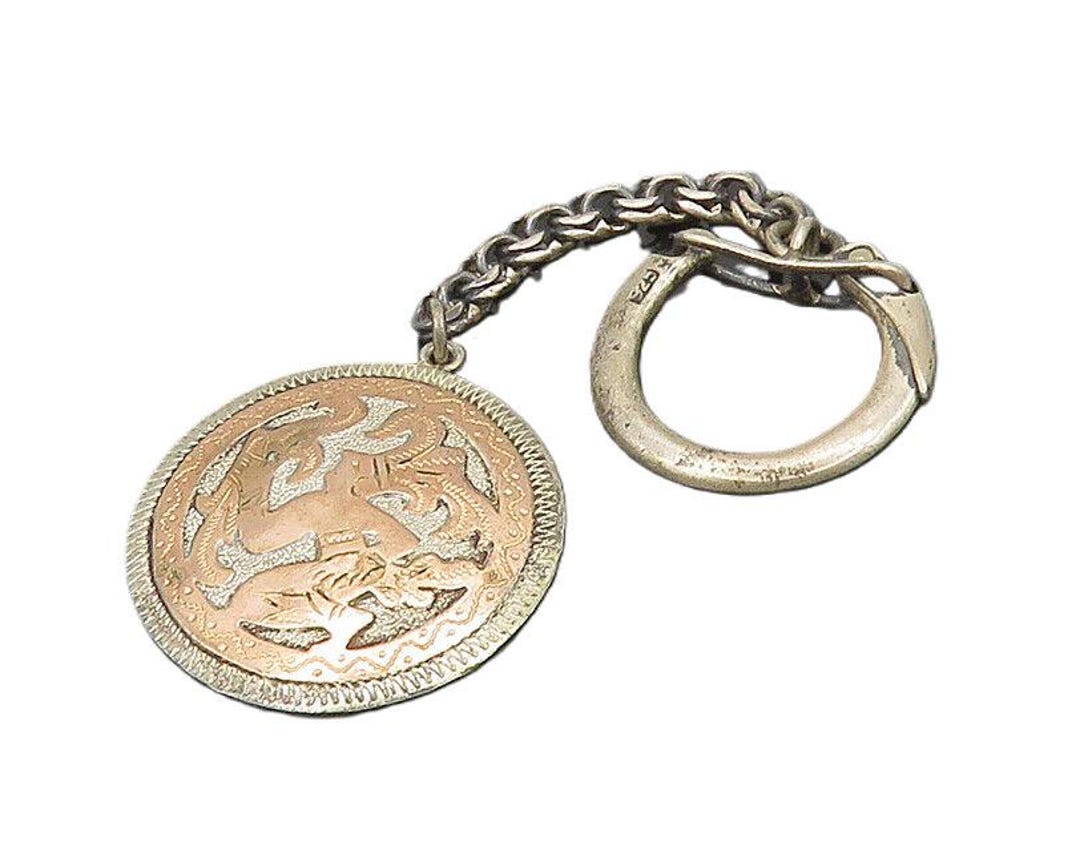 925 Sterling Silver & 18K GOLD Vintage 2 Tone Warrior Key Chain TR2631 ...