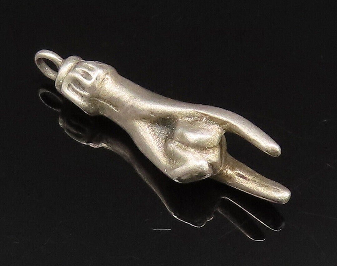 925 Sterling Silver Vintage Rock & Roll Rockstar Hand Sign Pendant ...