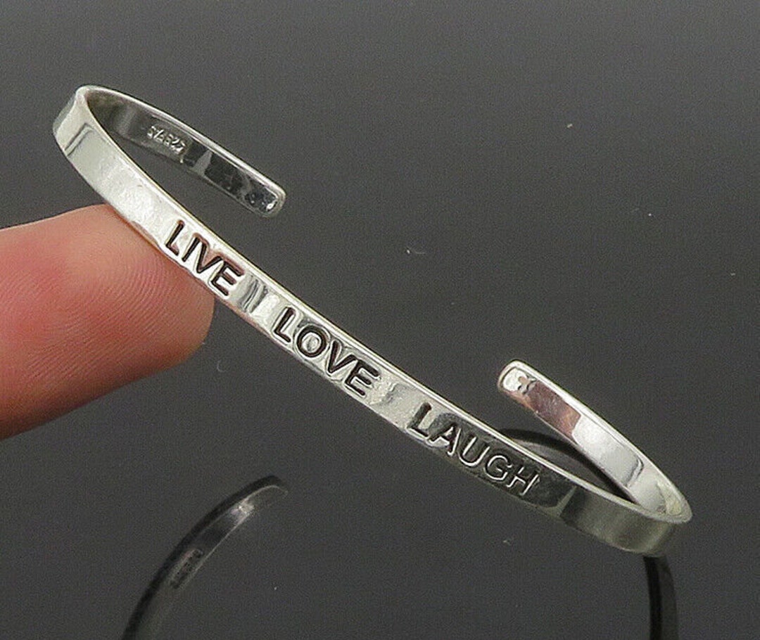 925 Sterling Silver Vintage Live Laugh Love Stamped Cuff Bracelet ...