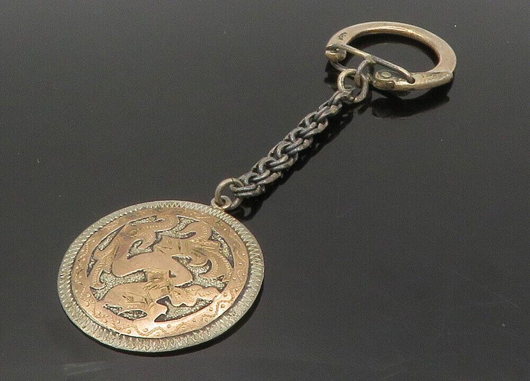925 Silver & 18K GOLD Vintage Antique Two Tone Warrior Key Chain TR1921 ...