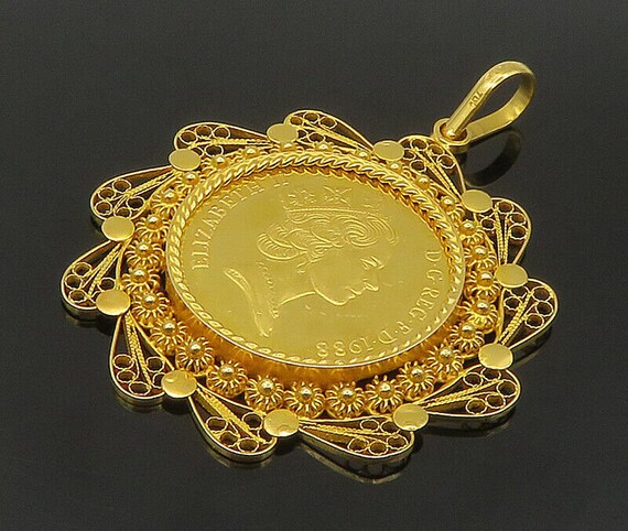 22K GOLD - Vintage Shiny Queen Elizabeth Half Penny C… - Gem