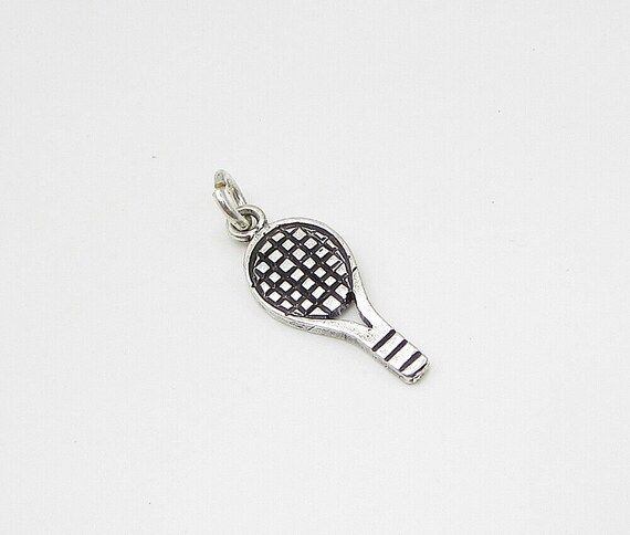 925 Sterling Silver - Vintage Tennis Racket Charm Pen… - Gem