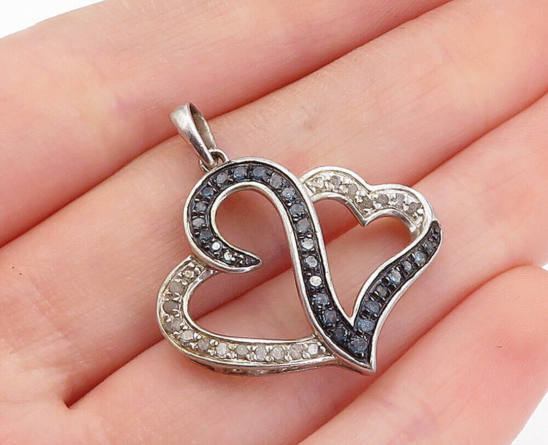 925 Sterling Silver Vintage Genuine Blue & White Diamonds - Etsy