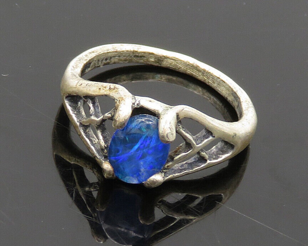 EUROPEAN 925 Silver Vintage Cabochon Cut Blue Stone Band Ring Sz 7 ...