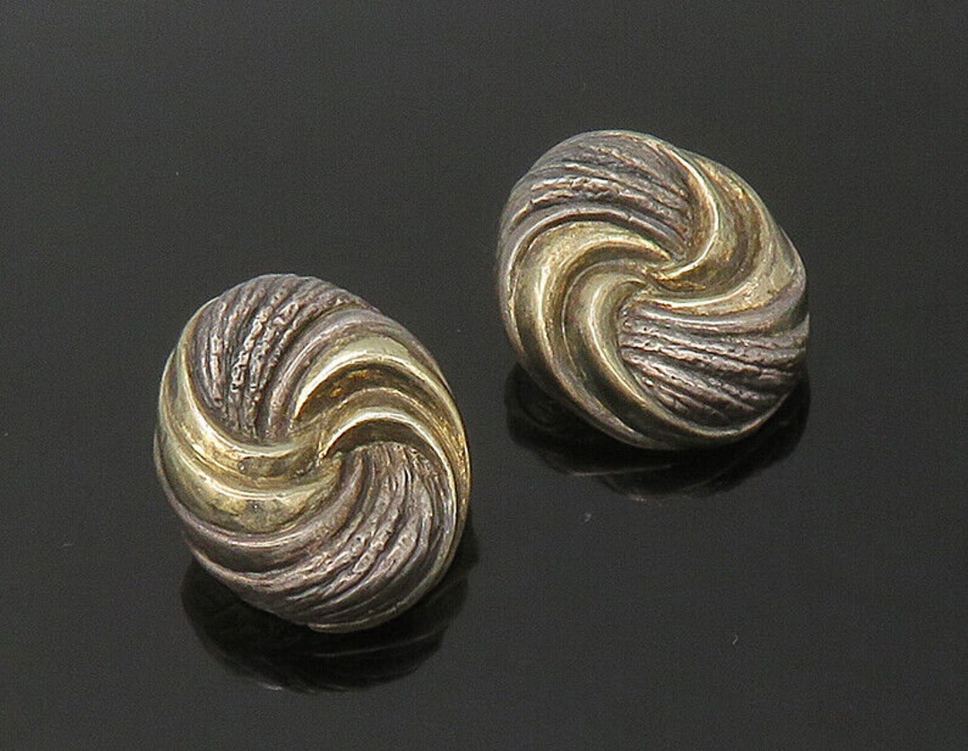 NS BAR-ON 925 Silver Vintage Hollow Two Tone Non Pierce Earrings ...