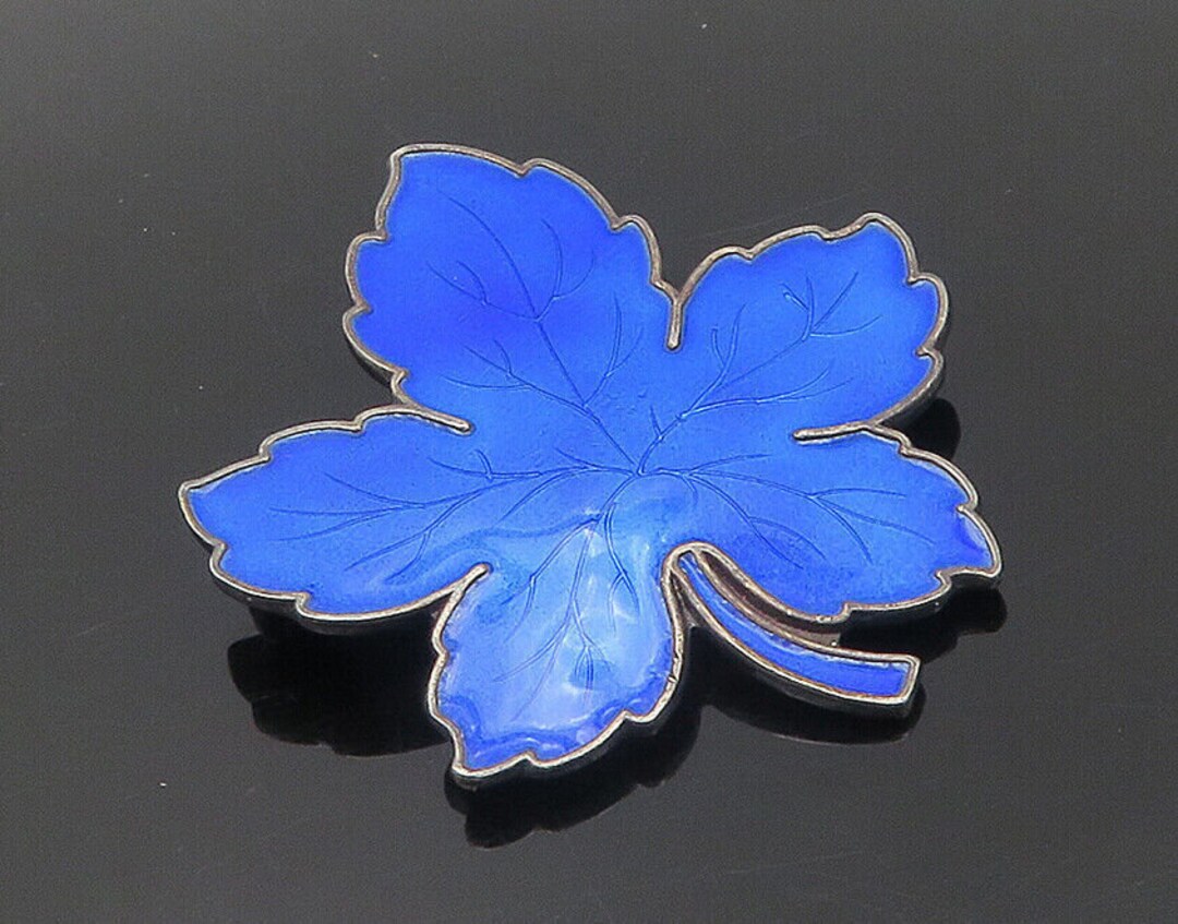 MEKA DENMARK 925 Silver Vintage Enamel Coated Floral Leaf Brooch Pin ...