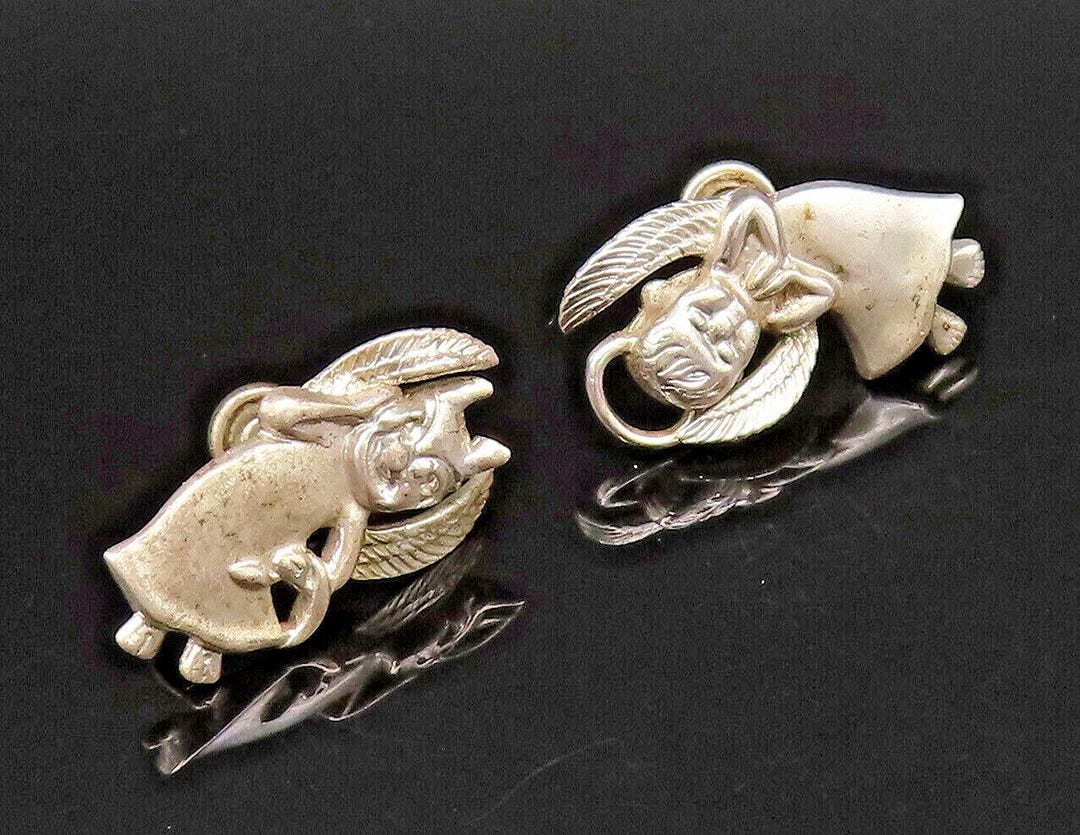 925 Silver Vintage Praying Angel & Evil Devil Screw Back Earrings ...