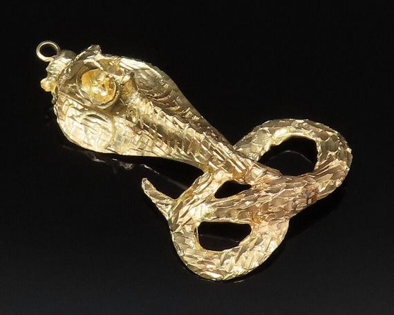 10K GOLD - Vintage Large Carved Coiled Cobra Snake Dr… - Gem