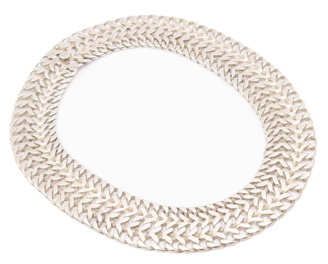 925 Sterling Silver Vintage Necklace MEXICO Solid Curb Link Broad Band ...