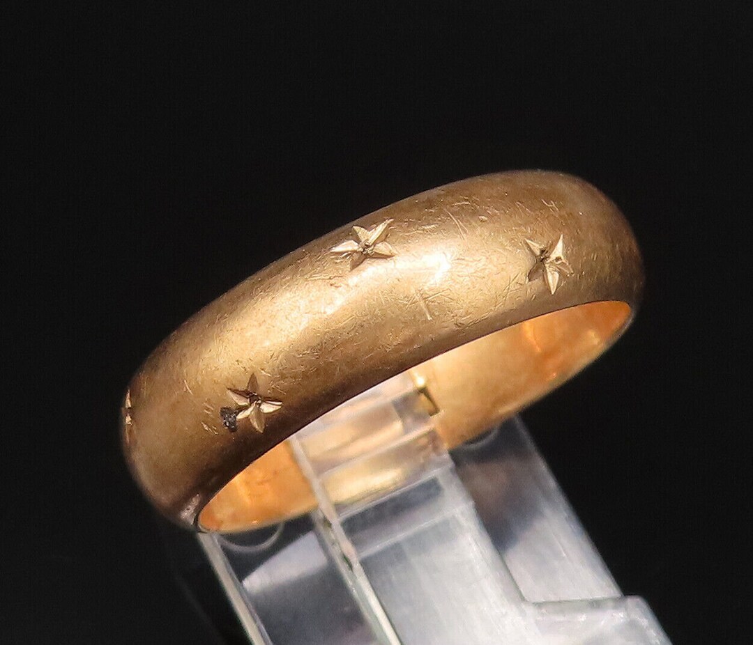 14K GOLD Vintage Antique Scattered Engraved Stars Band Ring Sz 9.5 ...