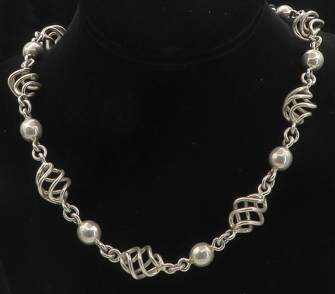 MEXICO 925 Sterling Silver Vintage Spiral Cage Link Chain Necklace ...