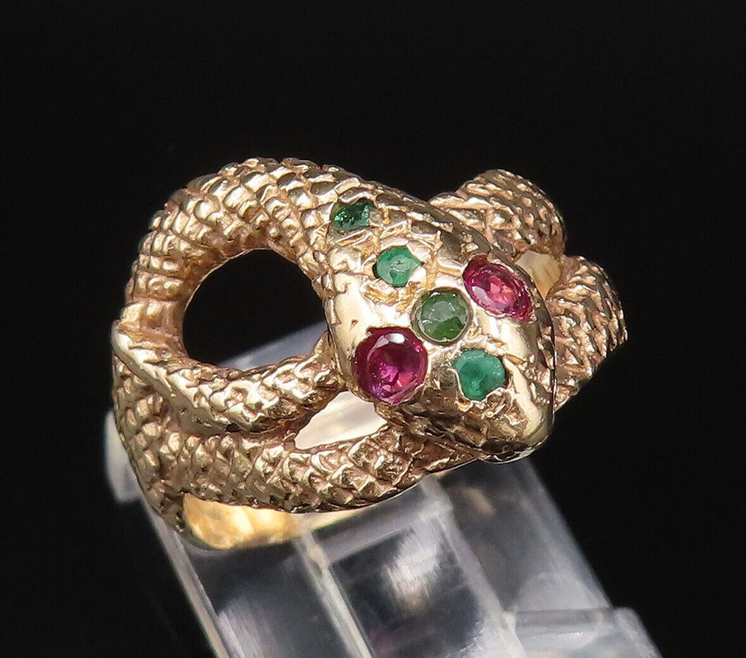 14K GOLD Vintage Victorian Ruby & Emerald Coiled Snake Ring Sz 6.5 ...