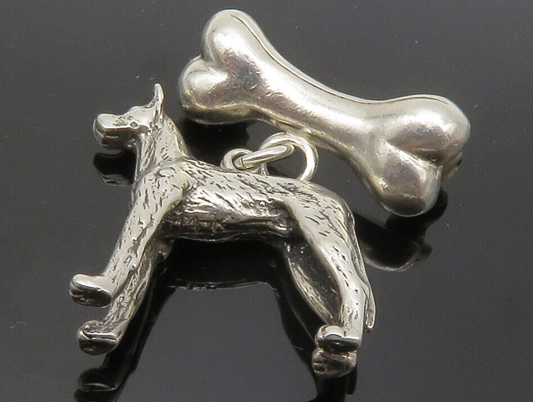 925 Sterling Silver Vintage Shiny Dog & Bone Linked Animal Brooch Pin ...