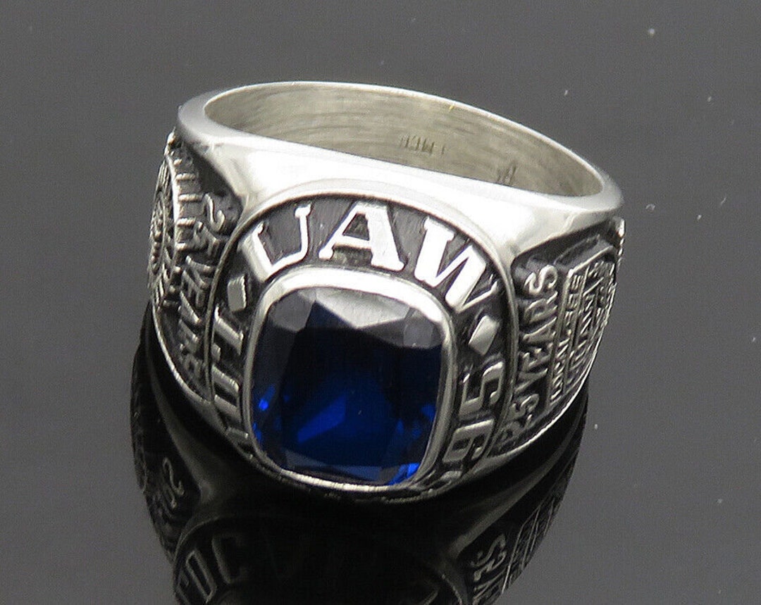 925 Sterling Silver Vintage UAW 25 Years Blue Stone Band Ring Sz 12 ...
