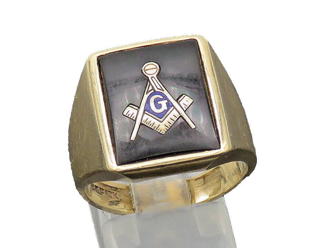 BADEN FOSS 10K GOLD Vintage Black Onyx Masonry Band Ring Sz 8.5 GR129 ...