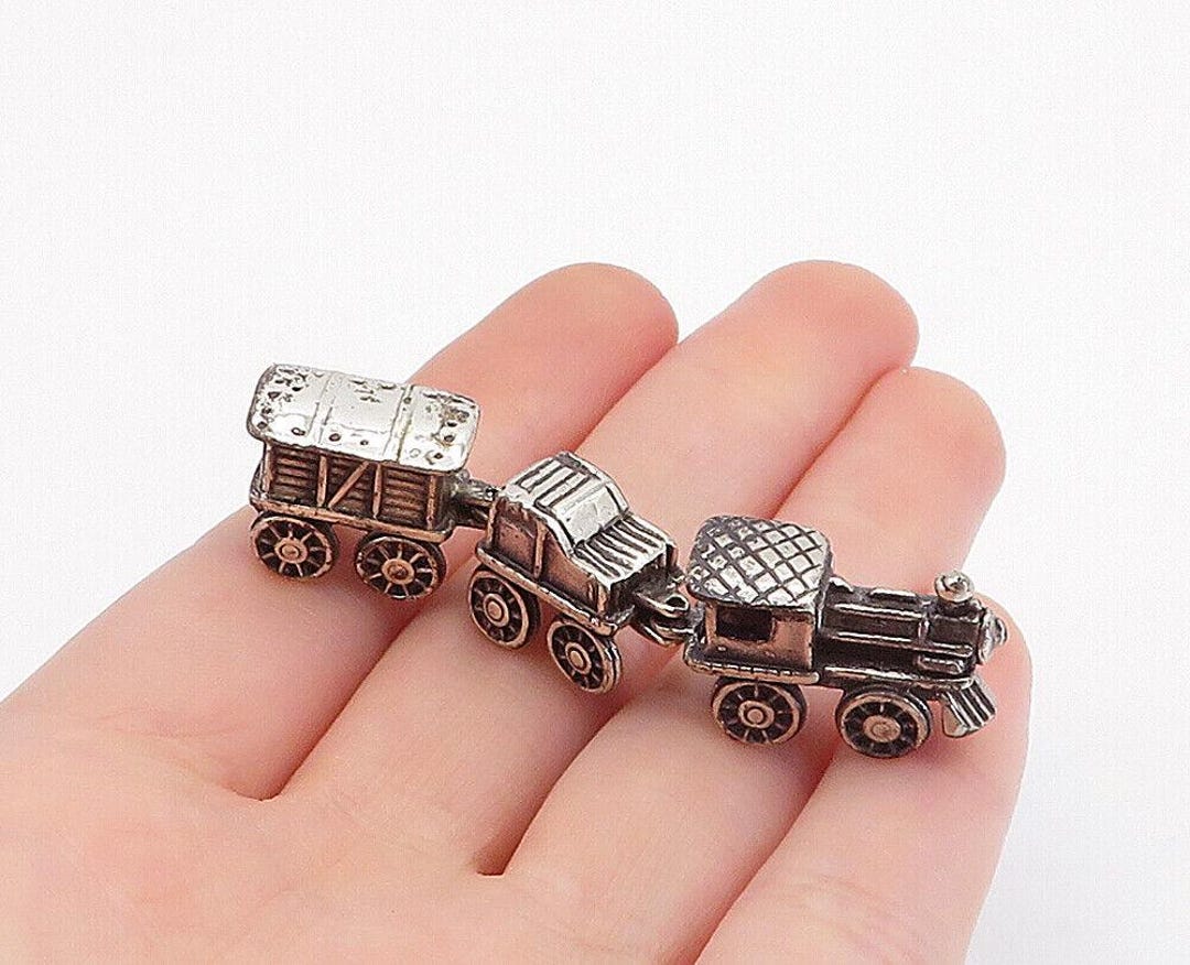 925 Sterling Silver Vintage Antique Dark Tone Steam Train Trinket ...