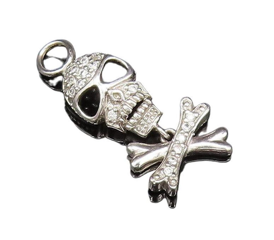925 Silver Vintage Topaz Skull Head Cutout & Crossbones Pendant PT21308 ...