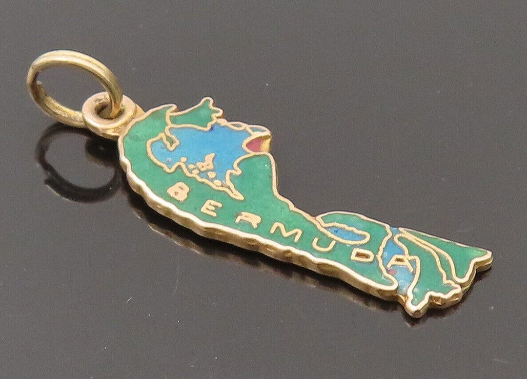 10K GOLD Vintage Enamel Bermuda Map Souvenir Pendant GP579 - Etsy