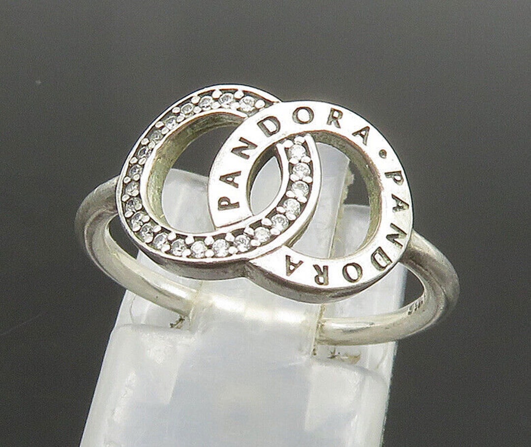 PANDORA 925 Silver Vintage Interlocking Logo Circles Topaz Ring Sz 6 ...