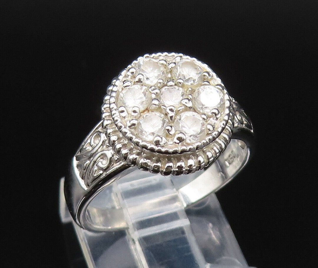 925 Silver Vintage Rope Border Floral Cubic Zirconia Ring Sz 7 RG25562 ...