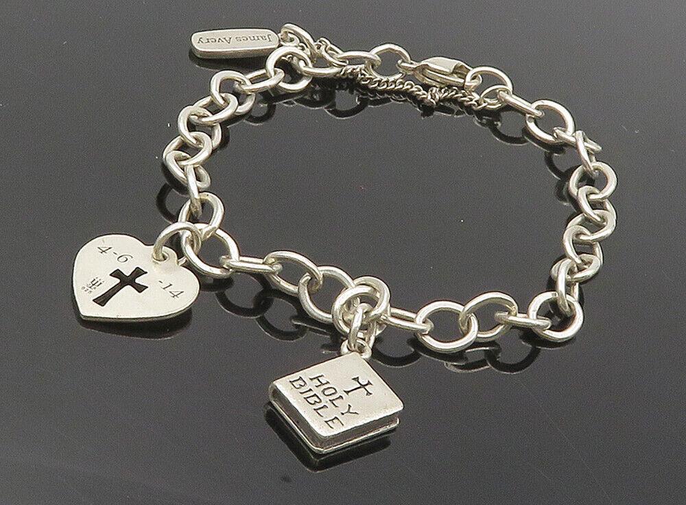 James Avery 925 Silver Vintage Cross Bible Charmed Chain Bracelet BT4300
