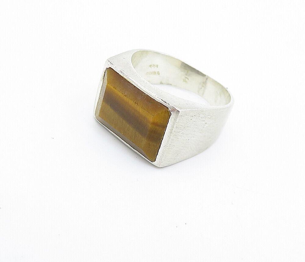 925 Sterling Silver Vintage Tiger's Eye Matte Square Band 925 Sterling Silver Vintage Tiger's Eye Matte Square Band