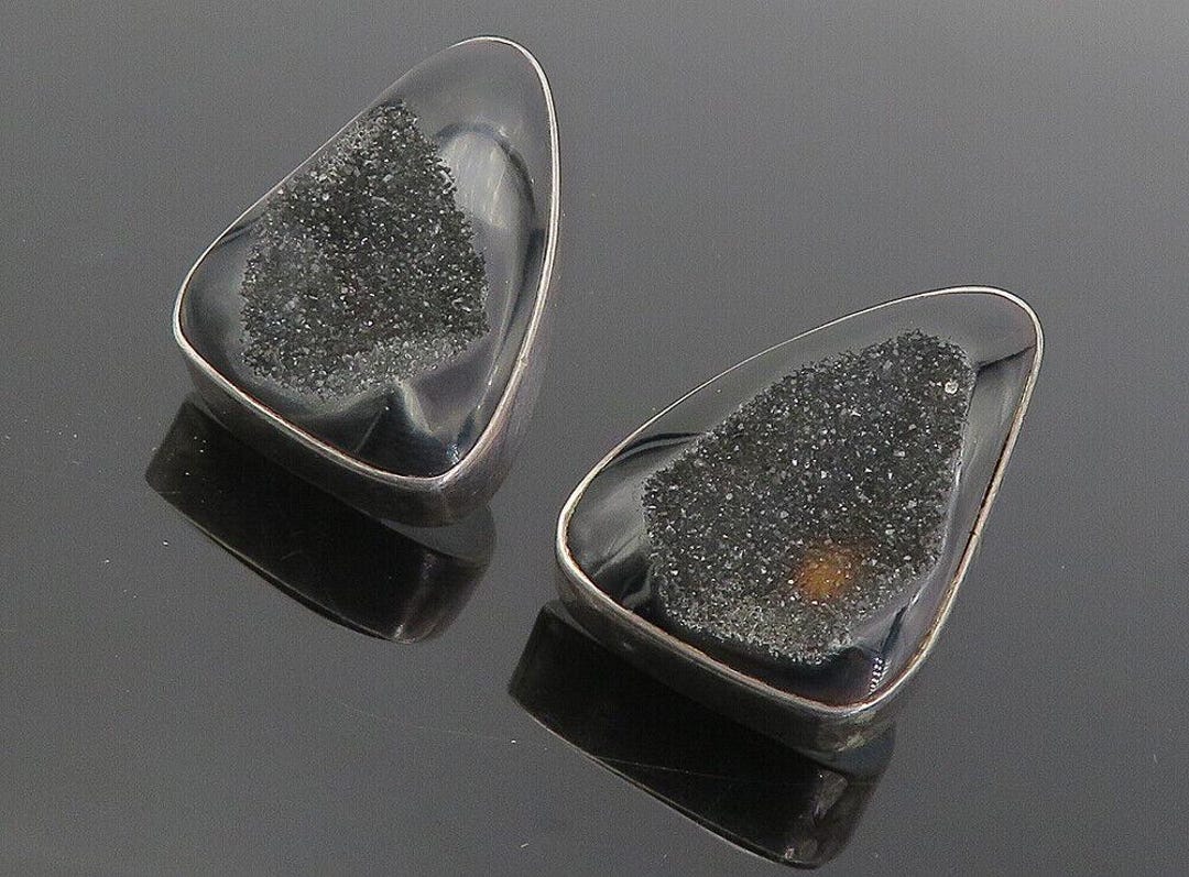 Dean Sandoval Jr. Navajo 925 Silver Vintage Black Onyx Druzy Earrings ...