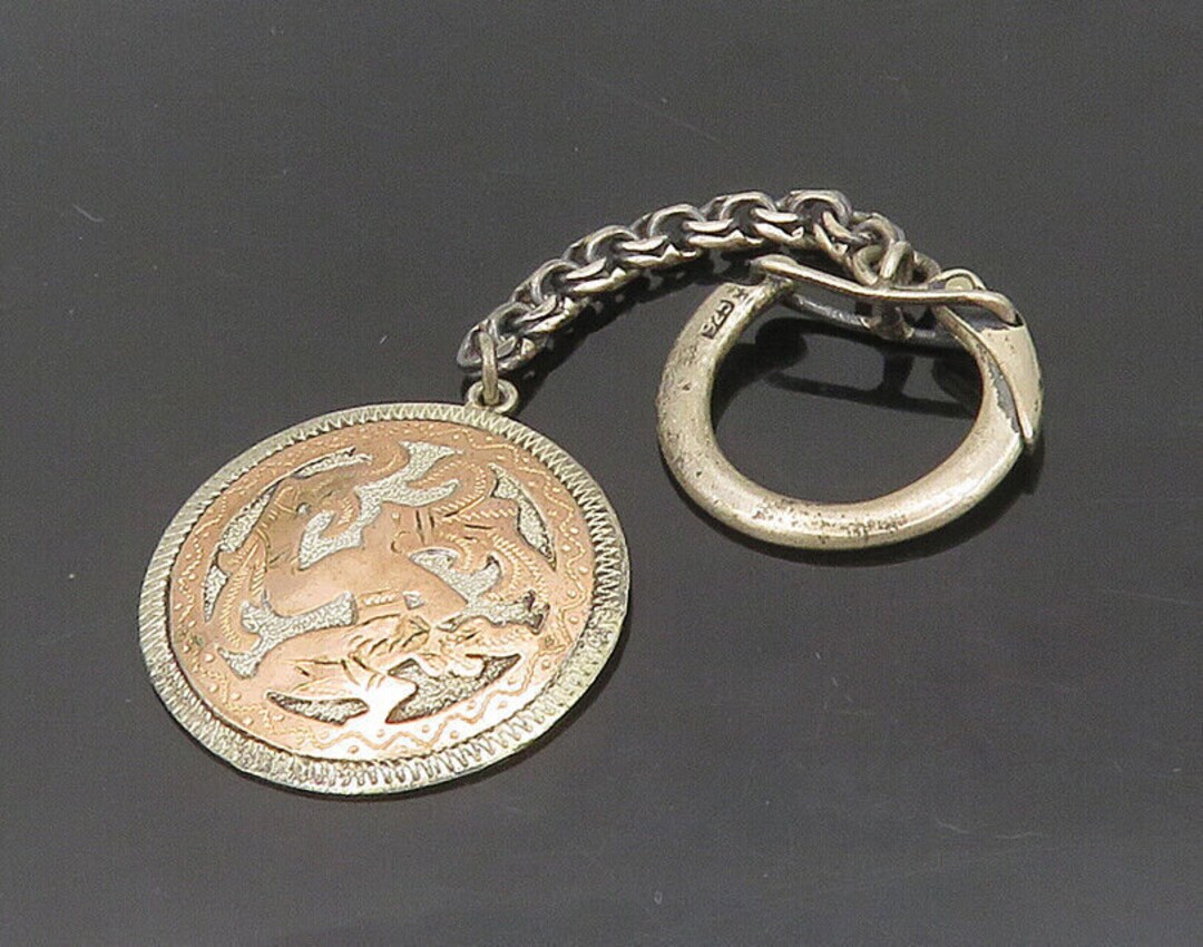925 Sterling Silver & 18K GOLD Vintage 2 Tone Warrior Key Chain TR2631 ...