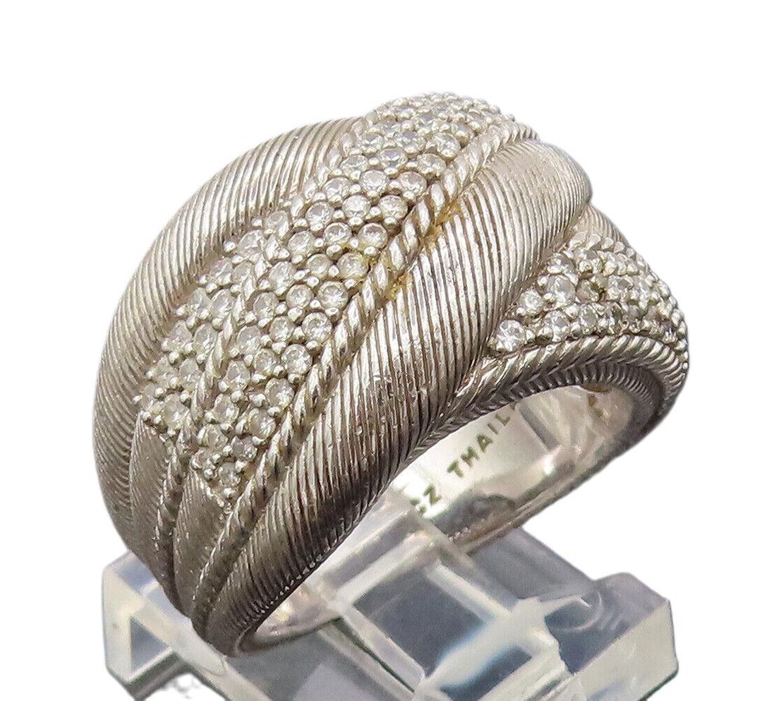 JUDITH RIPKA 925 Sterling Silver Vintage Staked Rope CZ Ring Sz 8 ...