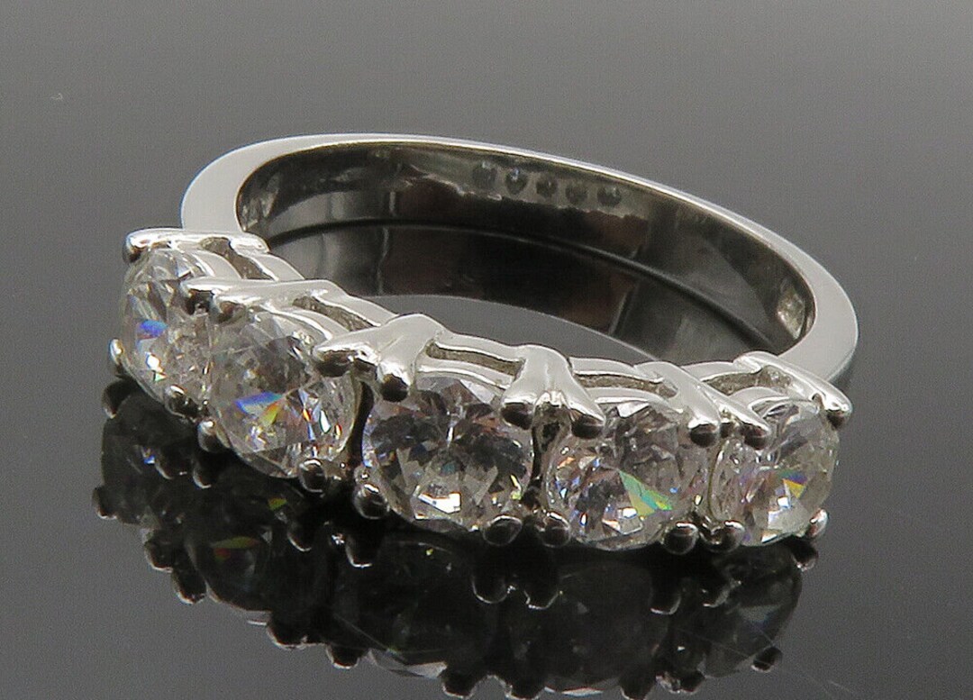 925 Sterling Silver Sparkling Cubic Zirconia 5 Stone Band - Etsy