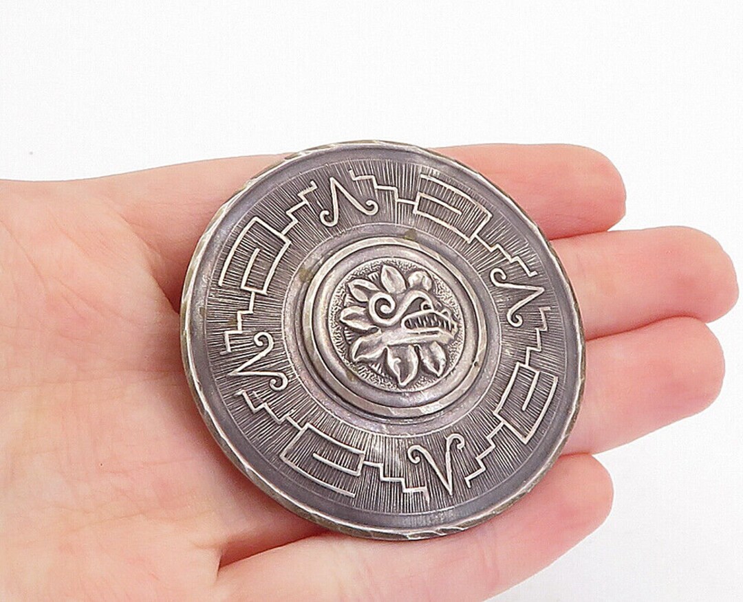 MEXICO 925 Sterling Silver Vintage Traditional Pattern Brooch Pin ...