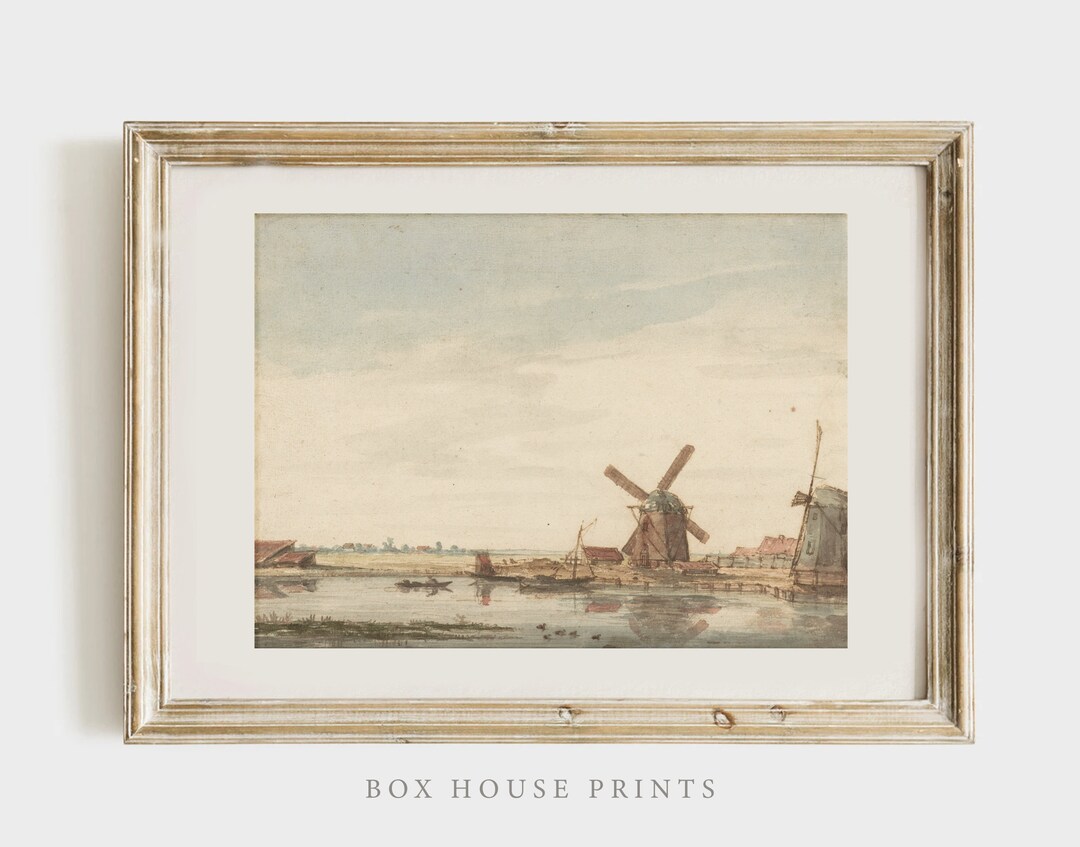 Windmill Print Download Only VINTAGE Art Print | Antique Neutral Muted ...