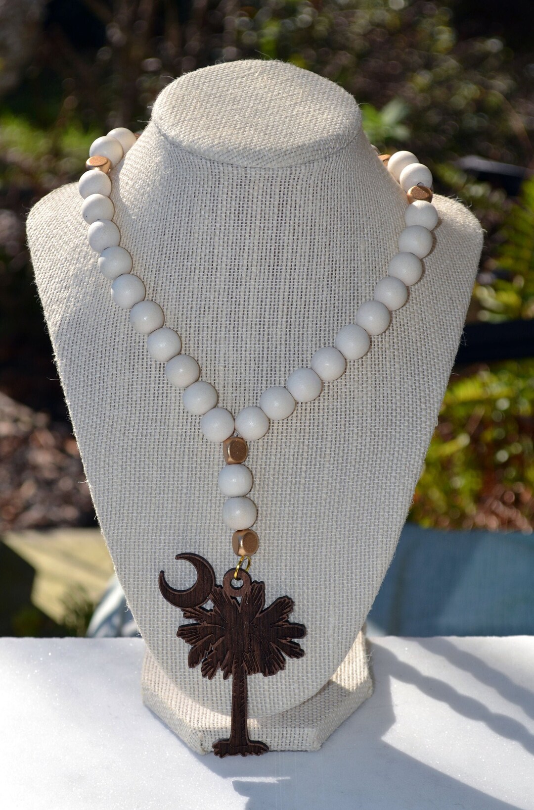 South Carolina Palmetto Tree and Crescent Moon Necklace in White and ...