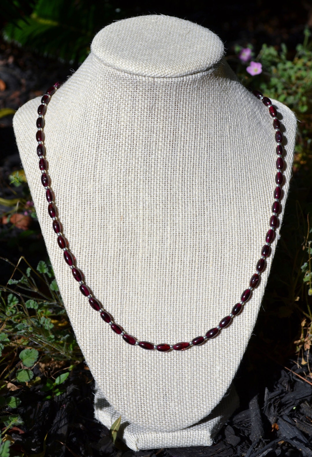 Charleston Rice Bead Necklace: Garnet and Silver - Etsy
