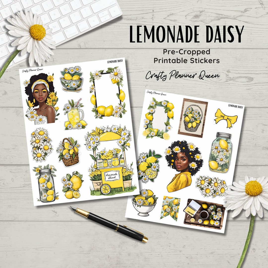 Printable Planner Stickers, Spring Stickers, Girl With Daisies, Lemon ...