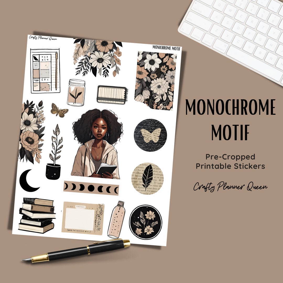 Neutral Bujo Sticker Kit: Monochromatic African American Girl ...